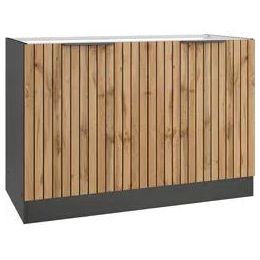 Sp&uuml;lenschrank KOCHSTATION "KS-Lagos", grau (listrado eiche, grafitgrau), B:120cm H:82cm T:60cm, Holzwerkstoff, Schr&auml;nke, Sp&uuml;lenschrank, Breite 120 cm, wahlweise mit Sp&uuml;lbecken in edelstahl oder schwarz