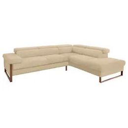 Ecksofa W.Schillig "finn, Designsofa mit tollem Sitzkomfort, bequem, L-Form", beige (sahara s37), B:281cm H:71cm T:230cm, Flachgewebe S22 (100% Polyester);Stoff S37 (100% Polyester);Longlife Xtra-Leder Z59: Glattleder mit modischer Pr&auml;gung. Hautst&auml;rke 0, 9 - 1, 1 mm, Sofas, Ecksofa, German Design Award 2016, Fu&szlig;gestell Nussbaum natur, Breite 281 cm