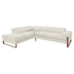 Ecksofa W.Schillig "finn, Designsofa mit tollem Sitzkomfort, bequem, L-Form", wei&szlig; (wei&szlig; z59), B:281cm H:71cm T:230cm, Flachgewebe S22 (100% Polyester);Stoff S37 (100% Polyester);Longlife Xtra-Leder Z59: Glattleder mit modischer Pr&auml;gung. Hautst&auml;rke 0, 9 - 1, 1 mm, Sofas, Ecksofa, German Design Award 2016, Fu&szlig;gestell Nussbaum natur, Breite 281 cm
