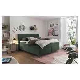 Boxspringbett "Fairfield", gr&uuml;n (olive), B:184cm L:218cm, 92% Polyester, 8% Nylon, SET ONE BY Musterring, Komplettbetten, Boxspringbett, Metallfu&szlig; schwarz, Kopfteil mit Keder, Breite 160 oder 180 cm