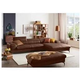 Ecksofa W.Schillig "piedroo, Designsofa mit tollem Sitzkomfort, bequem und elegant, L-Form", braun (tabacco z69), B:343cm H:70cm T:193cm, Longlife Xtra-Leder Z69: Das feinnarbige, gedeckte Softleder Z69 besticht durch seine au&szlig;ergew&ouml;hnliche Weichheit im trendigen &raquo;Vintage-Look&laquo;, Hautst&auml;rke 0, 9 - 1, 1 mm, Sofas, Ecksofa, Kopfteilverstellung, wahlweise mit Sitztiefenverstellung, Breite 343cm