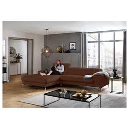 Ecksofa W.Schillig "piedroo, Designsofa mit tollem Sitzkomfort, bequem und elegant, L-Form", braun (tabacco z69), B:303cm H:70cm T:193cm, Longlife Xtra-Leder Z69: Das feinnarbige, gedeckte Softleder Z69 besticht durch seine au&szlig;ergew&ouml;hnliche Weichheit im trendigen &raquo;Vintage-Look&laquo;, Hautst&auml;rke 0, 9 - 1, 1 mm, Sofas, Ecksofa, Kopfteilverstellung, wahlweise mit Sitztiefenverstellung, Breite 303cm