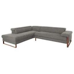 Ecksofa W.Schillig "finn, Designsofa mit tollem Sitzkomfort, bequem, L-Form", grau (grau s22), B:281cm H:71cm T:230cm, Flachgewebe S22 (100% Polyester);Stoff S37 (100% Polyester);Longlife Xtra-Leder Z59: Glattleder mit modischer Pr&auml;gung. Hautst&auml;rke 0, 9 - 1, 1 mm, Sofas, Ecksofa, German Design Award 2016, Fu&szlig;gestell Nussbaum natur, Breite 281 cm