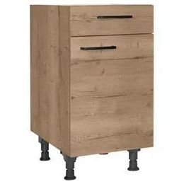 Unterschrank Nobilia "Structura", Ausrichtung w&auml;hlbar, vormont., in den Breiten 30, 45 und", braun (front und korpus: eiche havanna nachbildung), B:45cm H:87cm T:58,3cm, Schr&auml;nke, Unterschrank, 60 cm Breite, mit h&ouml;henverstellbaren Sockelf&uuml;&szlig;en, vormontiert