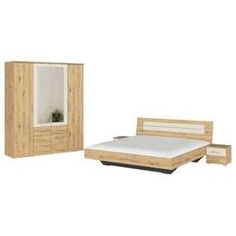 Schlafzimmer-Set Rauch "Komplettschlafzimmer Schlafzimmer BURANO mit Schrank in 3 Breiten", eiche artisan, champagner, mit Schrank 4-trg. + ohne Matratze, B/H: 180cm x 200cm,mit Schrank 4-trg., Holzwerkstoff, Schlafzimmerm&ouml;bel-Sets, Bett 180x200 cm und 2 Nachttischen MADE IN GERMANY