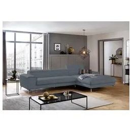 Ecksofa W.Schillig "piedroo, Designsofa mit tollem Sitzkomfort, elegant und bequem, L-Form", blau (blau z69), B:343cm H:70cm T:193cm, Longlife Xtra-Leder Z69: Das feinnarbige, gedeckte Softleder Z69 besticht durch seine au&szlig;ergew&ouml;hnliche Weichheit im trendigen &raquo;Vintage-Look&laquo;, Hautst&auml;rke 0, 9 - 1, 1 mm, Sofas, Ecksofa, Kopfteilverstellung, wahlweise mit Sitztiefenverstellung, Breite 343cm