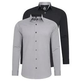 Langarmhemd Rusty Neal, Herren, Gr. 3XL, EURO-Gr&ouml;&szlig;en, grau (grau, schwarz), 60% Baumwolle, 37% Polyester, 3% Elasthan, unifarben, Hemden, im Slim-Fit geschnitten