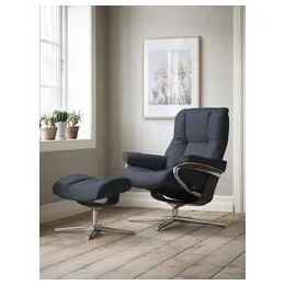 Relaxsessel stressless "Mayfair", blau (oxford blau paloma), B:92cm H:103cm T:79cm, Leder PALOMA: PALOMA ist ein durchgef&auml;rbtes Semianilin-M&ouml;belleder mit nat&uuml;rlicher Narbung., Sessel, Relaxsessel, mit Hocker, mit Cross Base, Gr&ouml;&szlig;e S, M & L, Holzakzent Schwarz