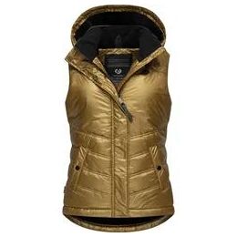 Steppweste Ragwear "Hesty Bling", Damen, Gr. L (40), gold (goldfarben), Obermaterial: 100% Nylon. Innenfutter: 100% Polyester. Wattierung: 100% Polyester, gerade h&uuml;ftbedeckend, hoch geschlossener Ausschnitt, Westen Steppweste, Wasserdichte Outdoor-Weste mit abnehmbarer Kapuze