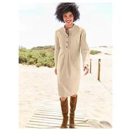 A-Linien-Kleid Heine "Cord-Kleid", Damen, Gr. 44, Normalgr&ouml;&szlig;en, beige (sand), 100% Baumwolle, unifarben, kurz, Rundhals, Kleider