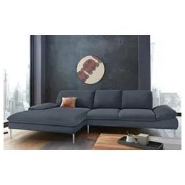 Ecksofa W.Schillig "enjoy&MORE, Designsofa, bequem, zeitlos und elegant, L-Form", blau (marine r66), B:340cm H:87cm T:185cm, Chenille-Flachgewebe R66 (85% Polyester, 15% Nylon);Longlife Xtra-Leder Z59: Glattleder mit modischer Pr&auml;gung. Hautst&auml;rke 0, 9 - 1, 1 mm;Stoff S37 (100% Polyester), Sofas, Ecksofa, mit Sitztiefenverstellung, F&uuml;&szlig;e silber matt, Breite 340 cm