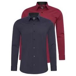 Langarmhemd Rusty Neal, Herren, Gr. 6XL, EURO-Gr&ouml;&szlig;en, blau (blau, rot), 60% Baumwolle, 37% Polyester, 3% Elasthan, unifarben, Hemden, im Slim-Fit geschnitten
