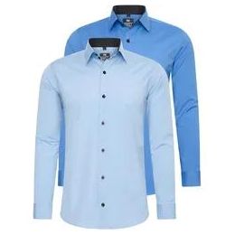 Langarmhemd Rusty Neal, Herren, Gr. 5XL, EURO-Gr&ouml;&szlig;en, blau (hellblau, blau), 60% Baumwolle, 37% Polyester, 3% Elasthan, unifarben, Hemden, im Slim-Fit geschnitten