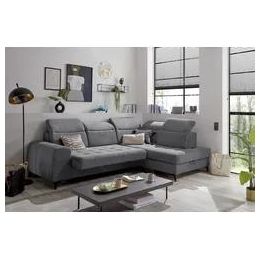 Ecksofa ED EXCITING DESIGN "Rockdale L-Form mit Bettfunktion, Bettkasten", grau (anthrazit), B:282cm H:90cm T:200cm, 92% Polyester, 8% Nylon, Sofas, Ecksofa, Kopfteilverstellung, Sitztiefenverstellung & USB-Port