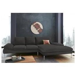 Ecksofa W.Schillig "enjoy&MORE, Designsofa, elegant und bequem, L-Form", grau (anthrazit r66), B:310cm H:87cm T:185cm, Chenille-Flachgewebe R66 (85% Polyester, 15% Nylon);Longlife Xtra-Leder Z59: Glattleder mit modischer Pr&auml;gung. Hautst&auml;rke 0, 9 - 1, 1 mm;Stoff S37 (100% Polyester), Sofas, Ecksofa, mit Sitztiefenverstellung, F&uuml;&szlig;e silber matt, Breite 310 cm