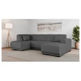Wohnlandschaft Home Affaire "BORNHOLM U-Form mit Recamiere rechts/links, B/T/H: 300/162/85 cm", grau (dunkelgrau), B:300cm H:85cm T:162cm, 100% Polyester, Sofas, Wohnlandschaft, U-Form mit Wellenunterfederung, Recamiere rechts oder links bestellbar