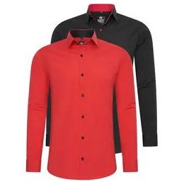 Langarmhemd Rusty Neal, Herren, Gr. 6XL, EURO-Gr&ouml;&szlig;en, rot (rot, schwarz), 60% Baumwolle, 37% Polyester, 3% Elasthan, unifarben, Hemden, im Slim-Fit geschnitten