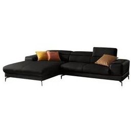 Ecksofa W.Schillig "Piedroo, Designsofa mit tollem Sitzkomfort, elegant und bequem, L-Form", schwarz (schwarz z59), B:303cm H:70cm T:193cm, Longlife Xtra-Leder Z59: Glattleder mit modischer Pr&auml;gung. Hautst&auml;rke 0, 9 - 1, 1 mm, Sofas, Ecksofa, Kopfteilverstellung, wahlweise mit Sitztiefenverstellung, Breite 303cm