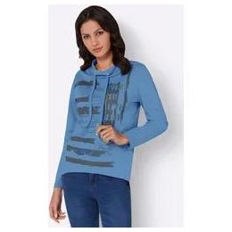 Sweatshirt, Damen, Gr. 44, blau (mittelblau), 100% Baumwolle, gemustert, mehrfarbig, Rundhals, Sweatshirts Sweatshirt
