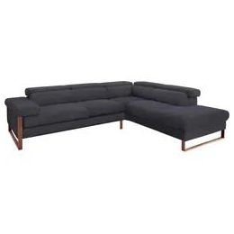 Ecksofa W.Schillig "finn, Designsofa mit tollem Sitzkomfort, bequem, L-Form", grau (antracite s37), B:281cm H:71cm T:230cm, Flachgewebe S22 (100% Polyester);Stoff S37 (100% Polyester);Longlife Xtra-Leder Z59: Glattleder mit modischer Pr&auml;gung. Hautst&auml;rke 0, 9 - 1, 1 mm, Sofas, Ecksofa, German Design Award 2016, Fu&szlig;gestell Nussbaum natur, Breite 281 cm
