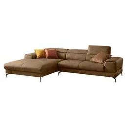 Ecksofa W.Schillig "Piedroo, Designsofa mit tollem Sitzkomfort, elegant und bequem, L-Form", braun (fango z69), B:303cm H:70cm T:193cm, Longlife Xtra-Leder Z69: Das feinnarbige, gedeckte Softleder Z69 besticht durch seine au&szlig;ergew&ouml;hnliche Weichheit im trendigen &raquo;Vintage-Look&laquo;, Hautst&auml;rke 0, 9 - 1, 1 mm, Sofas, Ecksofa, Kopfteilverstellung, wahlweise mit Sitztiefenverstellung, Breite 303cm