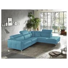 Ecksofa Egoitaliano "Matt, hoher Sitzkomfort und aufwendige Detailverarbeitung, L-Form", blau (t&uuml;rkis), B:285cm H:100cm T:221cm, Leder &raquo;BULL&laquo; (echtes Rindsleder). Geschliffenes, pigmentiertes und behandeltes Rindsleder mit einer Dicke von 1, 3-1, 5 mm. Dieses Leder zeigt eine ziemlich weiche Hand mit einem halb undurchsichtigen Aussehen. Es handelt sich um ein gesch&uuml;tztes Leder. Eine leichte Decks