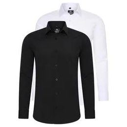 Langarmhemd Rusty Neal, Herren, Gr. 5XL, EURO-Gr&ouml;&szlig;en, schwarz-wei&szlig; (schwarz, wei&szlig;), 60% Baumwolle, 37% Polyester, 3% Elasthan, unifarben, Hemden, im Slim-Fit geschnitten