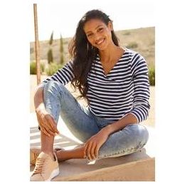 V-Shirt Heine "Shirt", Damen, Gr. 40, bunt (marine, ecru, gestreift), 50% Baumwolle, 50% Modal, gemustert, gestreift, V-Ausschnitt, Shirts