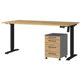 B&uuml;rom&ouml;bel-Set Germania "Profi 3.0", schwarz (grandson, eiche, nachbildung, schwarz), Schreibtisch 160cm breit Holzwerkstoff Metall, Holzwerkstoff, Metall, Arbeitsm&ouml;bel-Sets, B&uuml;rom&ouml;bel-Set, B&uuml;rom&ouml;bel-Set bestehend aus Schreibtisch und Rollcontainer