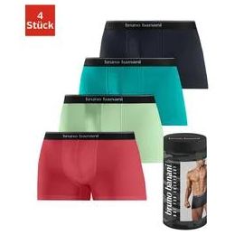 Boxer Bruno Banani "Boxershorts f&uuml;r Herren", Herren, Gr. S (4), 4 Stk., bunt (rot, gr&uuml;n, t&uuml;rkis, schwarz), Jersey, Obermaterial: 95% Baumwolle, 5% Elasthan, unifarben, k&ouml;rpernah, Unterhosen, in der Dose verpackt