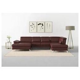 Sit & More Wohnlandschaft SIT & MORE "Cabrio U-Form, B: 359 cm, mit Sitztiefen-, Arm- & Kopfteilverstellung", rot (merlot), B:359cm H:87cm T:230cm, Sofas, Wohnlandschaft, 3 Nierenkissen, Federkern, optional Bettfunktion und Stauraum