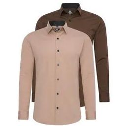 Langarmhemd Rusty Neal, Herren, Gr. XXL, EURO-Gr&ouml;&szlig;en, beige (beige, braun), 60% Baumwolle, 37% Polyester, 3% Elasthan, unifarben, Hemden, im Slim-Fit geschnitten