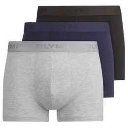 Boxershorts OLYMP, Herren, Gr. M, 3 Stk., blau (marine grau schwarz), Obermaterial: 95% Baumwolle, 5% Elasthan, Unterhosen, mit bedrucktem Markenlogo am Bund