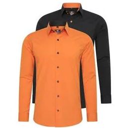Langarmhemd Rusty Neal, Herren, Gr. XL, EURO-Gr&ouml;&szlig;en, orange (orange, schwarz), 60% Baumwolle, 37% Polyester, 3% Elasthan, unifarben, Hemden, im Slim-Fit geschnitten