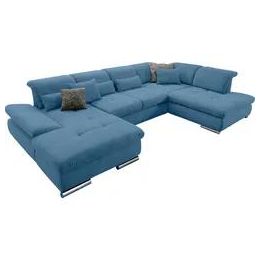 Wohnlandschaft "SO 4100 komfortable Federkernunterfederung, inkl. Kopfteilverstellung", blau (hellblau 1695), B:365cm H:80cm T:225cm, SET ONE BY Musterring, Sofas, Wohnlandschaft, wahlweise Bettfunktion und Sitztiefenverstellung, U-Form