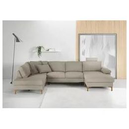 Wohnlandschaft 3C Candy "Lecce, wahlweise PUR-Schaumstoff oder Tonnentaschenfederkern U-Form", gelb, B:339cm H:86cm T:220cm, 95% Polyester, 5% Nylon, Sofas, Wohnlandschaft, Bettkasten in Umbauecke und Longchair, sowie Querschl&auml;fer im 2-Sitzer