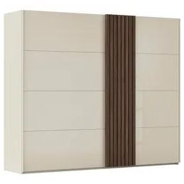 Schwebet&uuml;renschrank Rauch "Kleiderschrank Schrank Garderobe W&auml;scheschrank TEGIO", beige (champagner, glas champagner, absetzungen nussbaum), B:262cm H:223cm T:69cm, Holzwerkstoff, Schr&auml;nke, Schwebet&uuml;renschrank, mit hochwertigen Holzdekoraufleistung und Glasfront MADE IN GERMANY