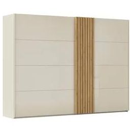 Schwebet&uuml;renschrank Rauch "Kleiderschrank Schrank Garderobe W&auml;scheschrank TEGIO", beige (champagner, glas champagner, absetzungen asteiche), B:301cm H:223cm T:69cm, Holzwerkstoff, Schr&auml;nke, Schwebet&uuml;renschrank, mit hochwertigen Holzdekoraufleistung und Glasfront MADE IN GERMANY