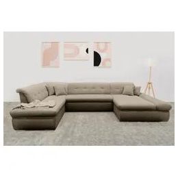 Wohnlandschaft DOMO collection "Moric U-Form, auch in Cord, Breite 353cm, viel Platz", braun (schlamm), B:353cm H:80cm T:95cm, 100% Polyester, Sofas, Wohnlandschaft, im XXL-Format, wahlweise mit Bettfunktion und Armlehnenverstellung