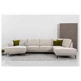 Wohnlandschaft OTTO HOME "XXL Sofa Oland, Struktur, Flachgewebe, Luxus-Microfaser, Boucle", braun (latte), B:345cm H:85cm T:210cm, 100% Polyester, Sofas, Wohnlandschaft, U-Form, 345 cm, Wellenunterfederung, Skandi-Design, Metallf&uuml;&szlig;e