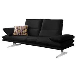 2-Sitzer W.Schillig "broadway, Designsofa mit tollem Sitzkomfort", schwarz (schwarz z59), B:216cm H:94cm T:96cm, Longlife Xtra-Leder Z59: Glattleder mit modischer Pr&auml;gung. Hautst&auml;rke 0, 9 - 1, 1 mm, Sofas, Sitztiefenverstellung, Kopfteil- & Seitenteilverstellung, Breite 216cm
