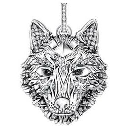Kettenanh&auml;nger Thomas Sabo "Wolfs-Gesicht-Optik", silber (silberfarben, schwarz, schwarz), Schmuckanh&auml;nger, Damen, Silber 925 (recycelt), 16,85 g, Kettenanh&auml;nger, mit Zirkonia (synth.)