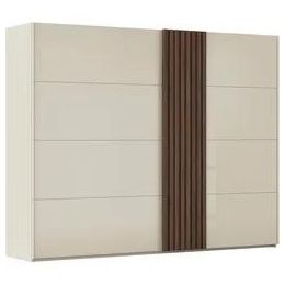 Schwebet&uuml;renschrank Rauch "Kleiderschrank Schrank Garderobe W&auml;scheschrank TEGIO", beige (champagner, glas champagner, absetzungen nussbaum), B:281cm H:223cm T:69cm, Holzwerkstoff, Schr&auml;nke, Schwebet&uuml;renschrank, mit hochwertigen Holzdekoraufleistung und Glasfront MADE IN GERMANY