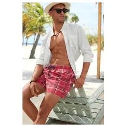 H.I.S. Badeshorts H.I.S "Karo", Herren, Gr. XXL (58/60), Kurz, rot (rot (kurzgr&ouml;&szlig;e)), Microfaser, Microfaser, Polyester, kariert, Badehosen Badeshorts, mit kontrastfarbiger Kordel