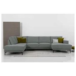 Wohnlandschaft OTTO HOME "XXL Sofa Oland, Struktur, Flachgewebe, Luxus-Microfaser, Boucle", grau (dunkelgrau), B:345cm H:85cm T:210cm, 100% Polyester, Sofas, Wohnlandschaft, U-Form, 345 cm, Wellenunterfederung, Skandi-Design, Metallf&uuml;&szlig;e