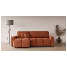 Ecksofa Home Affaire "FELICI, Schlafsofa 233cm, L-Form mit Recamiere beidseitig montierbar", orange (terra), B:233cm H:88cm T:142cm, 100% Polyester, Sofas, Ecksofa, Designsofa mit Bettfunktion und Bettkasten, Ma&szlig;e B/T/H: 233/142/88 cm