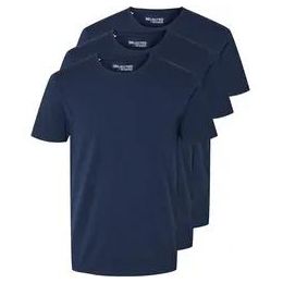 T-Shirt Selected "SLHROLAND SS O-NECK TEE 3-PACK NOOS", Herren, Gr. S, blau (navy blazer), Jersey, Obermaterial: 95% Baumwolle, 5% Elasthan, unifarben, Basic, regular fit normal, Rundhals, Shirts T-Shirt