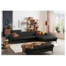 Ecksofa W.Schillig "piedroo, Designsofa mit tollem Sitzkomfort, bequem und elegant, L-Form", grau (graphit z59), B:343cm H:70cm T:193cm, Longlife Xtra-Leder Z59: Glattleder mit modischer Pr&auml;gung. Hautst&auml;rke 0, 9 - 1, 1 mm, Sofas, Ecksofa, Kopfteilverstellung, wahlweise mit Sitztiefenverstellung, Breite 343cm