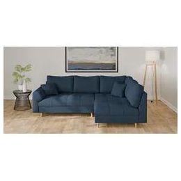 Ecksofa Home Affaire "CHARRE L-Form mit Ottomane, Ma&szlig;e B/T/H: 231/161/81 cm", blau (dunkelblau), B:231cm H:81cm T:161cm, 100% Polyester, Sofas, Ecksofa, feine Steppung, lose R&uuml;cken- und Zierkissen, auch in Cord und Boucl&eacute;