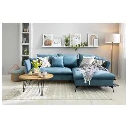 Ecksofa OTTO HOME "LIVORNO,258 cm, L-Form", blau, B:258cm H:91cm, 100% Polyester;PU-Schaum und Nosag-Federung.;Federung Ottoman : 12 x Feder Type B 1650mm;Ferderung 2 Sitzer: 10 x Feder Type B 650 mm;Sitz und Funktion: Schaum T30/40 8 cm., Sofas, Ecksofa, Schlaffunktion u. Bettkasten (139/224cm), Samt, Struktur, Webstoff